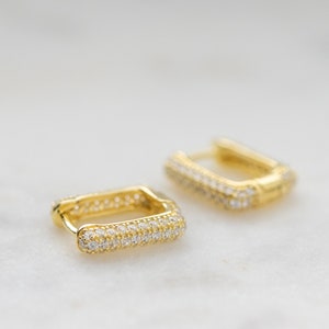 Rectangle Earrings, Huggie Earrings, Gold Hoop Earrings, Small Gold ...