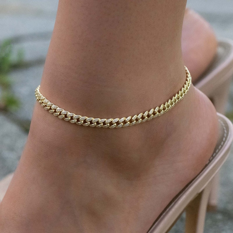 Silver Diamond Cuban Anklet - Etsy