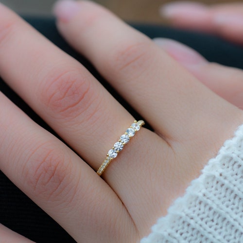 Dainty CZ Stacking Ring Gold Minimalist Ring CZ Ring Simple | Etsy