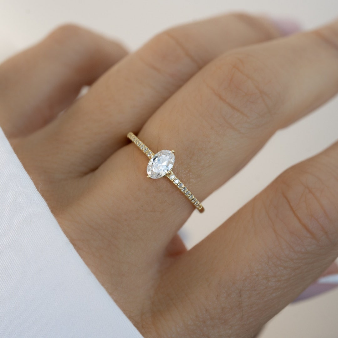 Oval Ring, CZ Ring, Dainty Ring, Gold Ring, Engagement Ring, Promise ...
