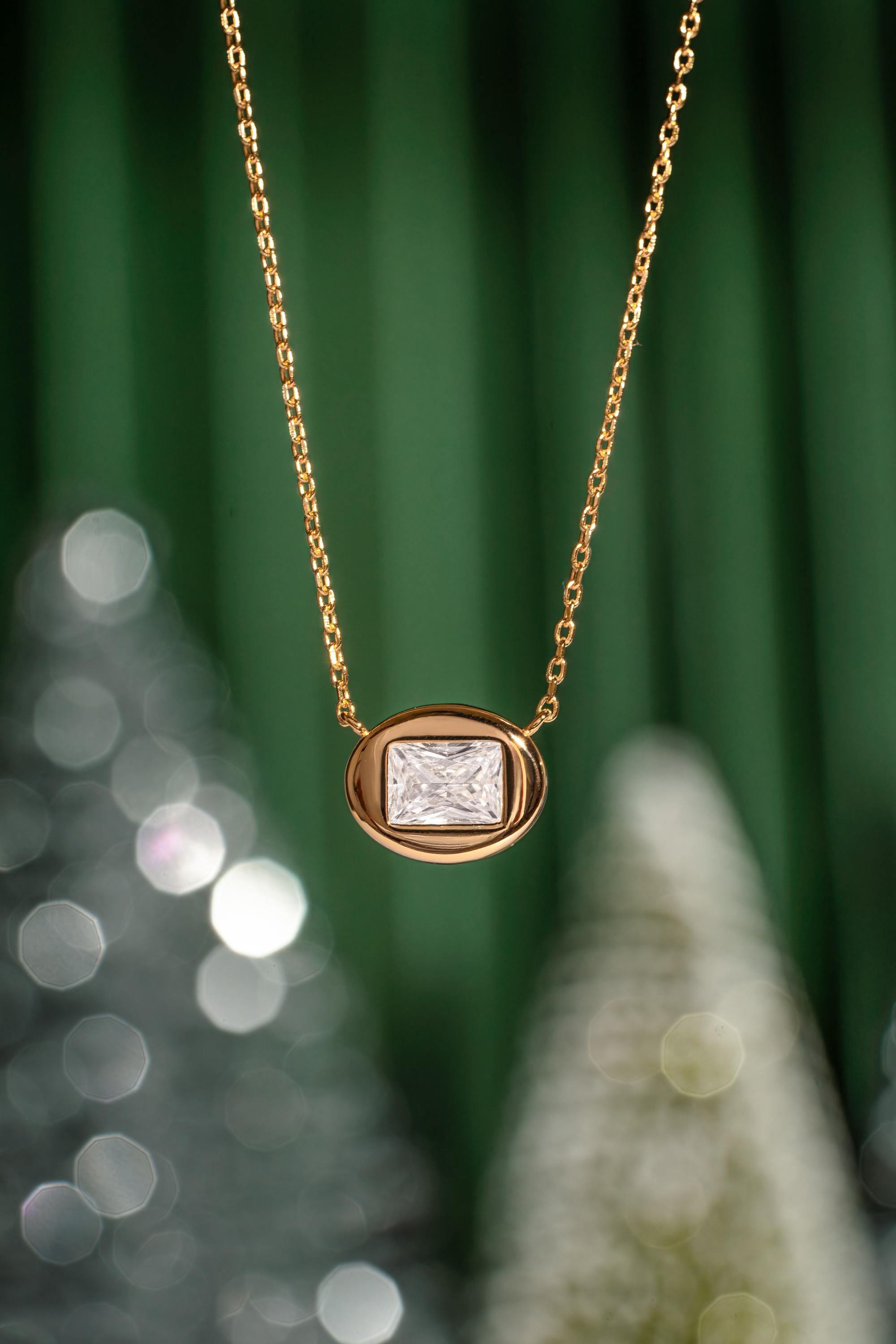 Bubble Bezel Baguette Necklace With Adjustable Chain by Sami Jewels - Etsy
