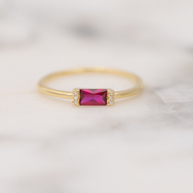 Ruby Dainty Baguette Stacking Ring Gold Minimalist Ring - Etsy