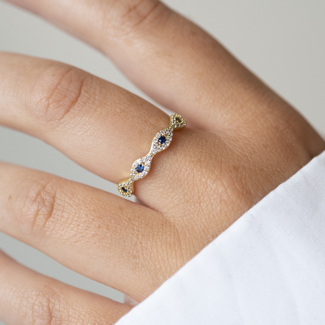 Dainty Evil Eye Band, Evil Eye Ring Eternity Ring, Evil Eye Jewelry ...