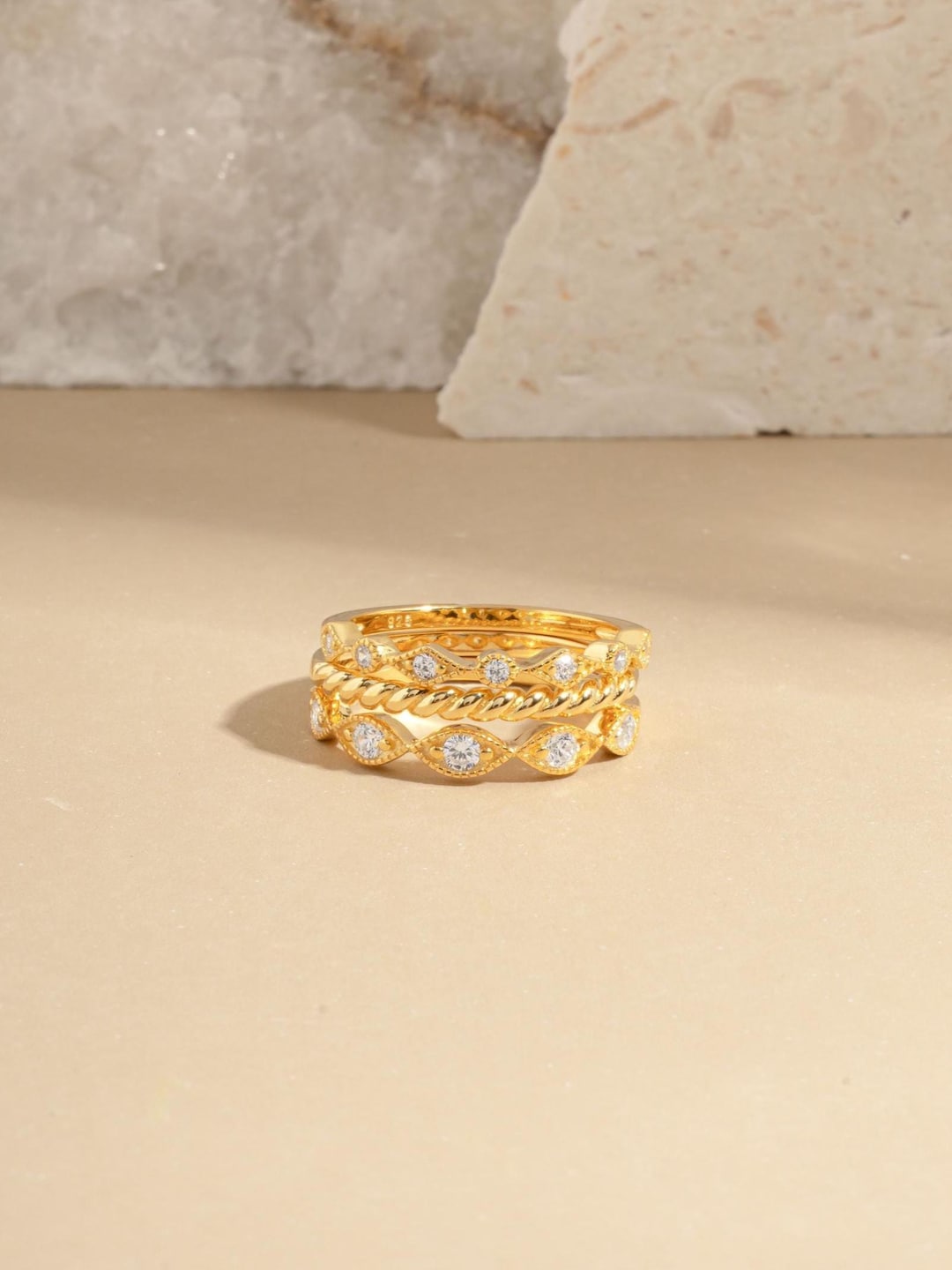 3 Ring Set by Sami Jewels, Stackable Rings, Diamond Rings, Dainty Ring ...
