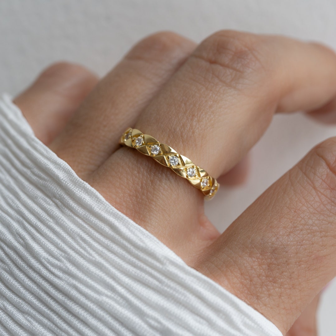 Dainty CZ Stacking Ring, Gold Minimalist Ring, CZ Ring, Simple Diamond ...