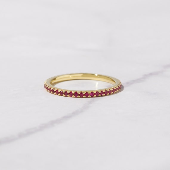 Dainty Ruby Stacking Eternity Ring Gold Minimalist Ring Ruby - Etsy