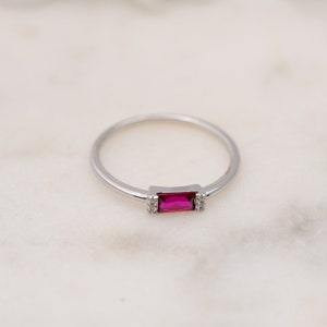 Ruby Dainty Baguette Stacking Ring, Gold Minimalist Ring, Simple Ruby ...