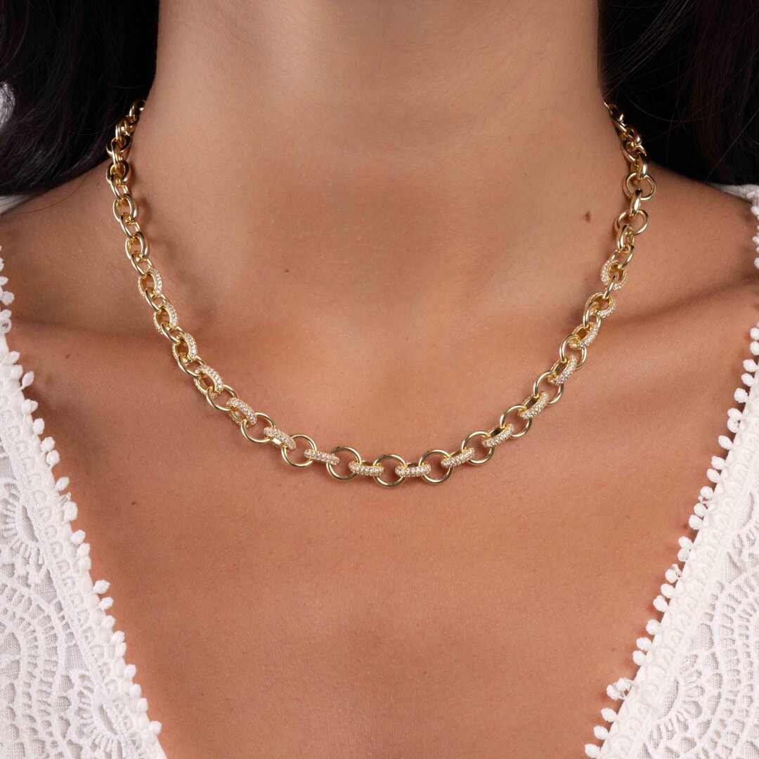 Pavé Chain Necklace, Statement Necklace, Diamond Necklace, Vintage ...