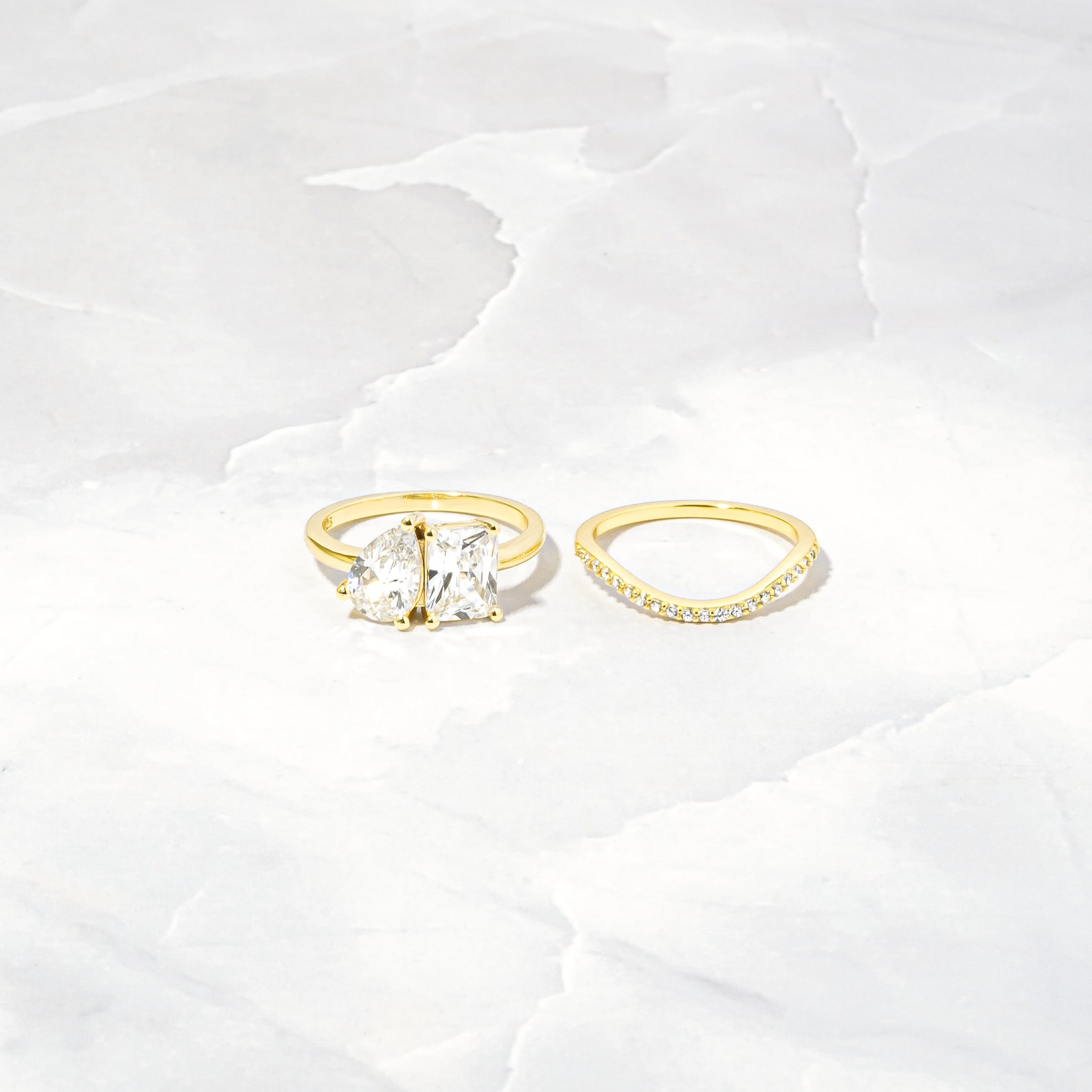 Toi Et Moi Ring and Matching Band Set, Promise Ring, Engagement Ring ...