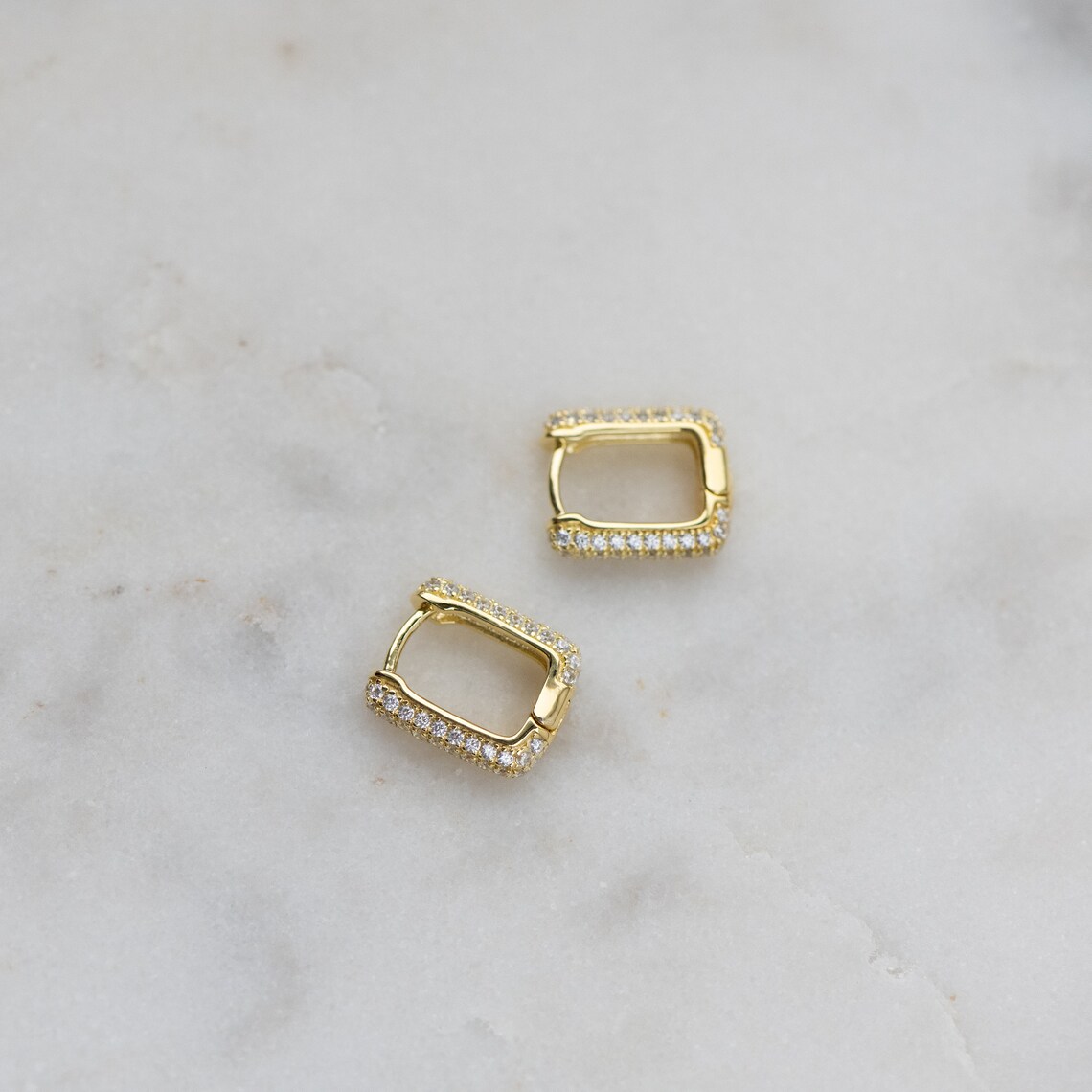 Rectangle Earrings Huggie Earrings Gold Hoop Earrings Small | Etsy