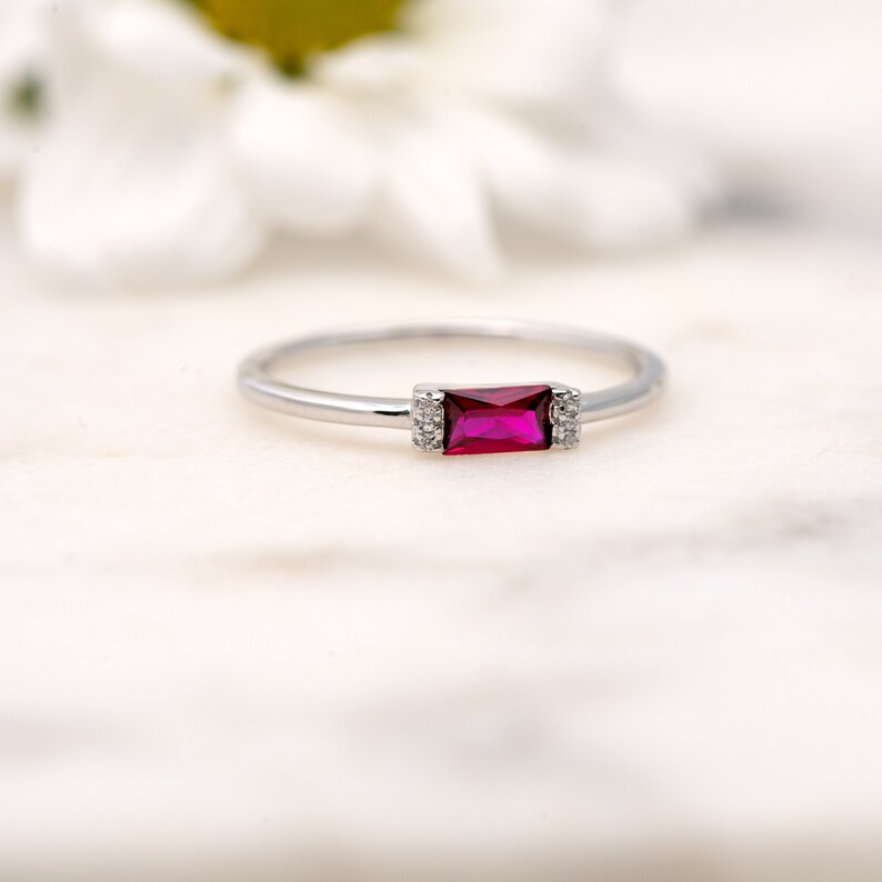 Ruby Dainty Baguette Stacking Ring Gold Minimalist Ring - Etsy