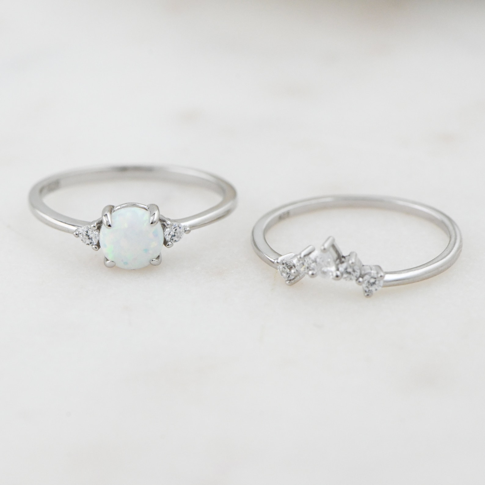 Opal Stacking Ring Set, Dainty Opal Ring, White Opal and CZ Ring, Gold ...