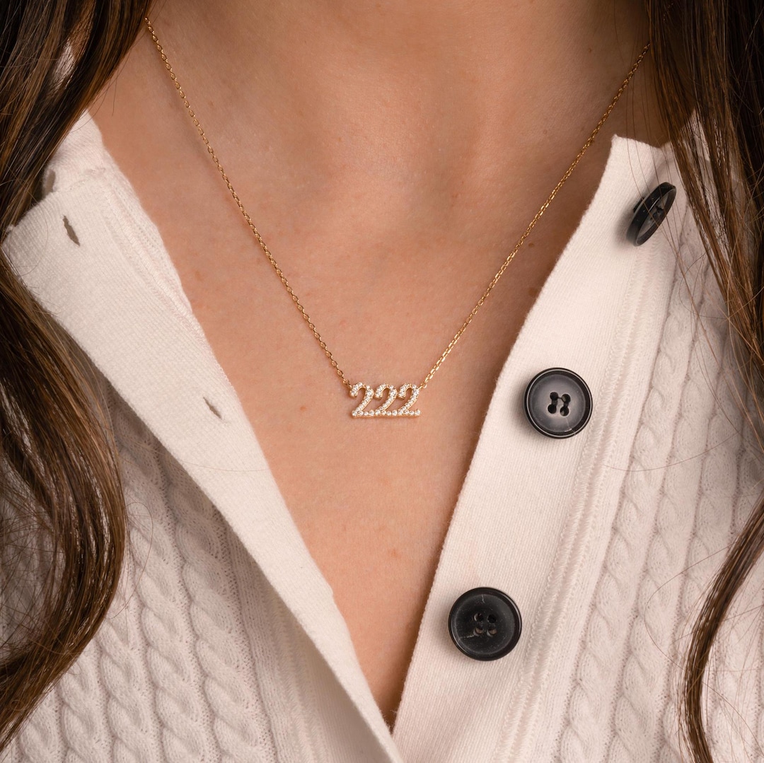222 Angel Number Necklace, Diamond Necklace, Dainty Necklace, Gold ...