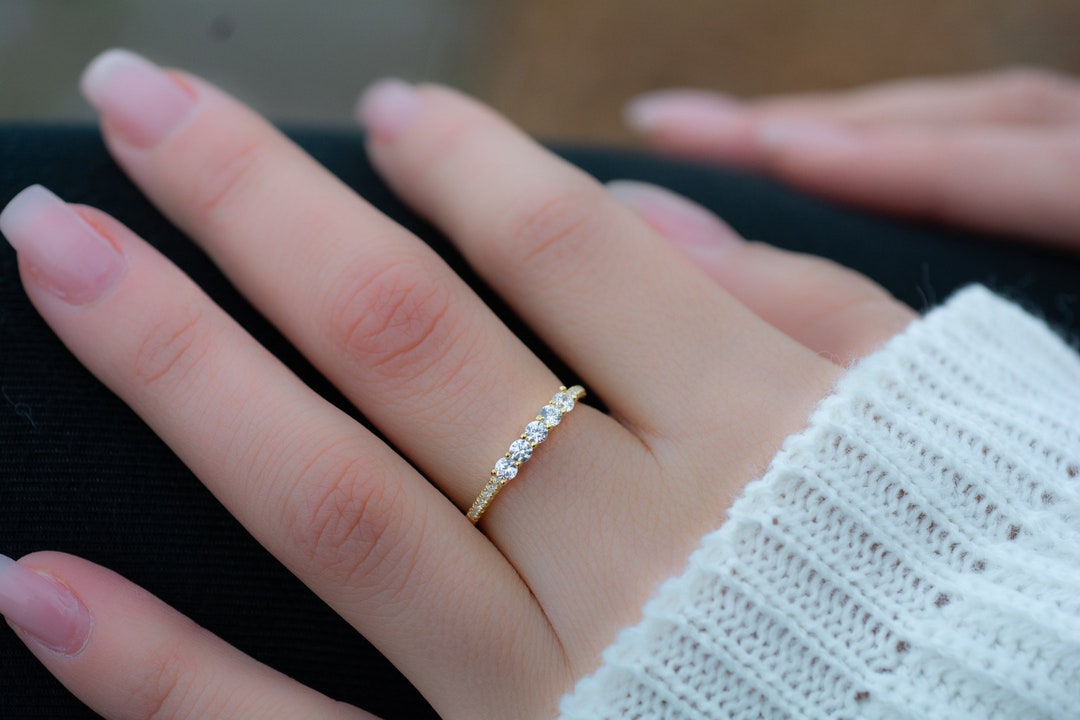 Dainty CZ Stacking Ring, Gold Minimalist Ring, CZ Ring, Simple Diamond ...