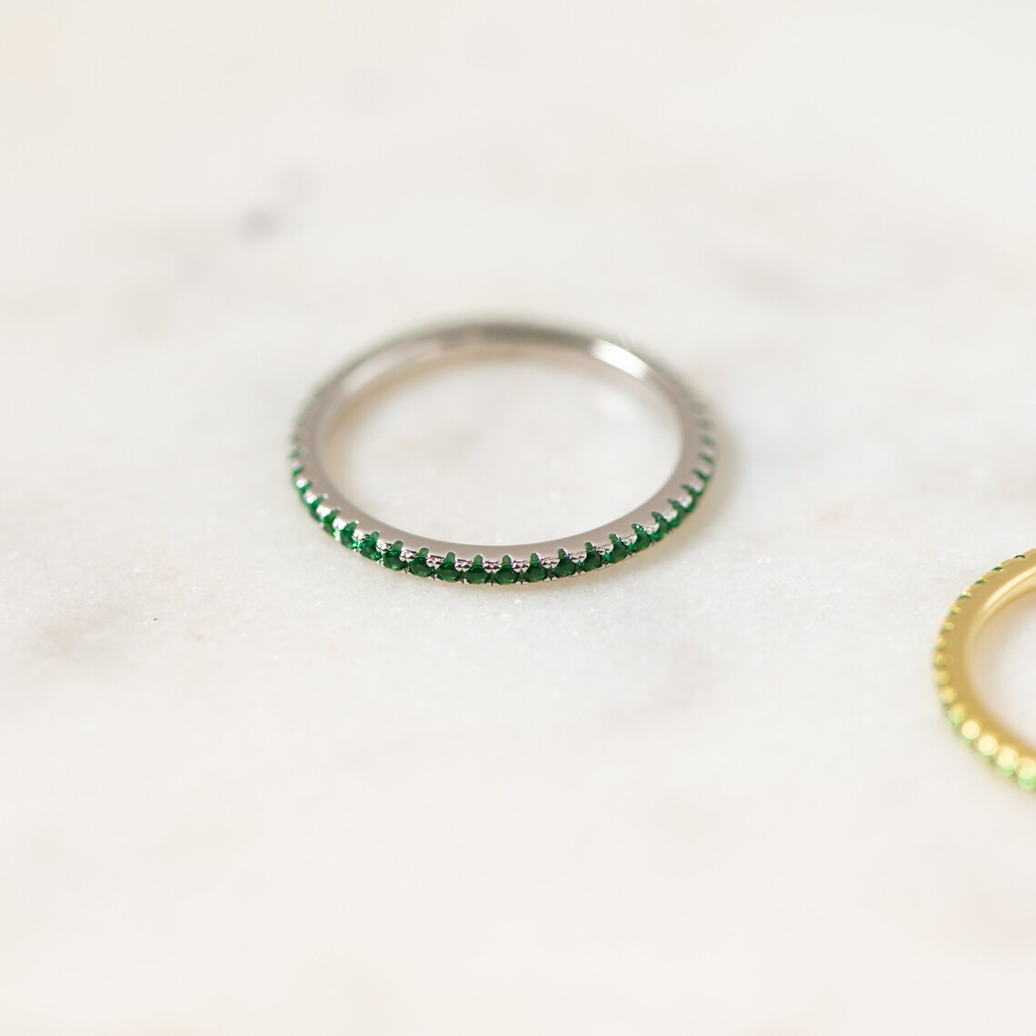 Dainty Emerald Stacking Eternity Ring Gold Minimalist Ring - Etsy