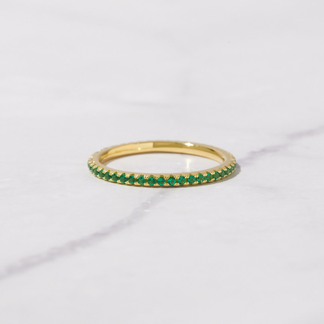 Dainty Emerald Stacking Eternity Ring Gold Minimalist Ring Emerald Ring ...