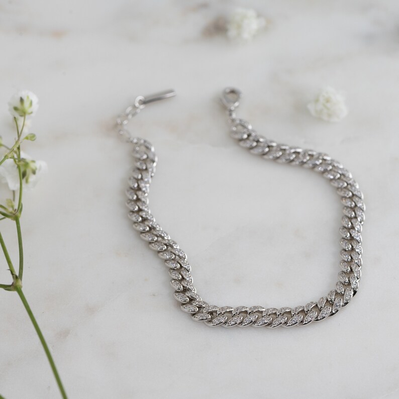 Chain Bracelet Cuban Link Bracelet Pave Cuban Link Curb - Etsy