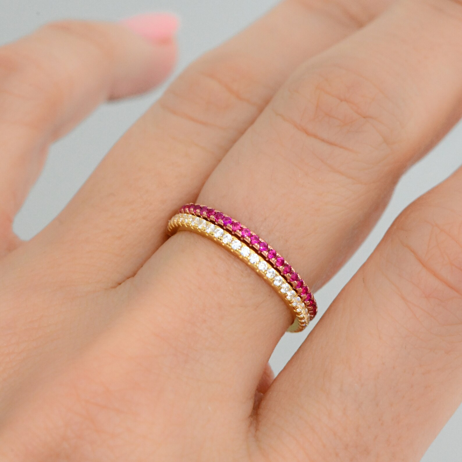 Dainty Ruby Stacking Eternity Ring Gold Minimalist Ring Ruby - Etsy