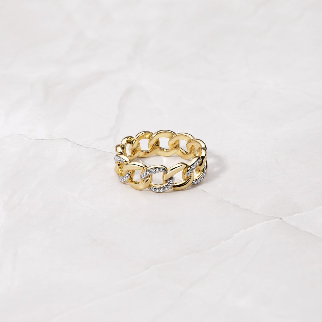 Gold Chain Ring, Two Tone Ring, Dainty Chain Ring, Minimalist Ring ...