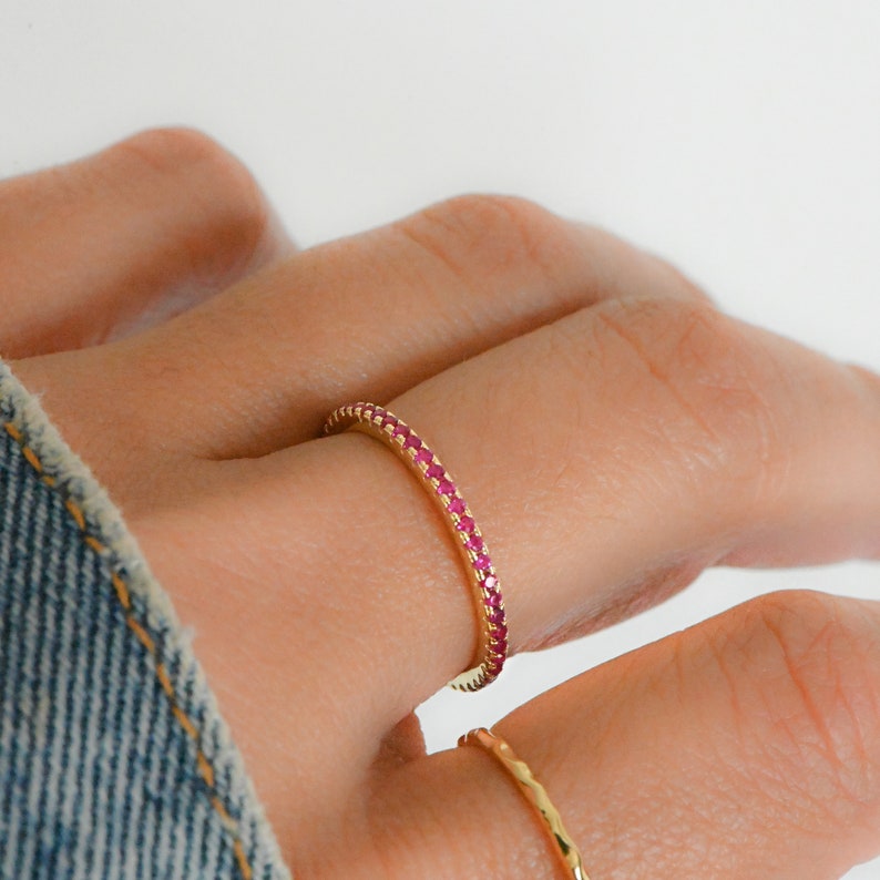 Dainty Ruby Stacking Eternity Ring Gold Minimalist Ring Ruby - Etsy
