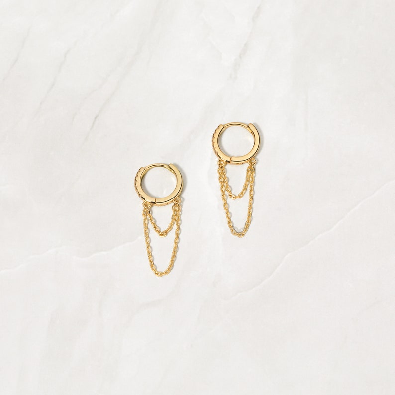 Chain Huggies, Chain Drop Earrings, Chain Small Hoops, Huggie Earrings ...