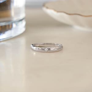 Thin Starburst Diamond Ring, Star Setting Celestial Ring, Gold Ring ...