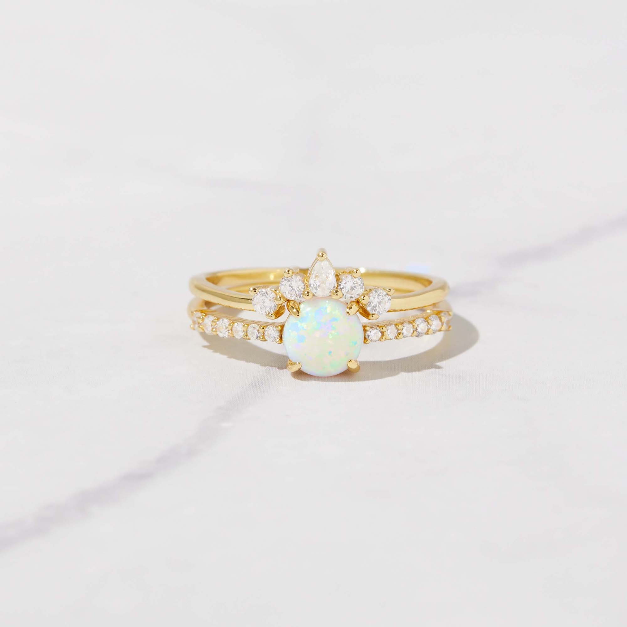 Opal Stacking Ring Set Dainty Opal Ring White Opal and CZ - Etsy