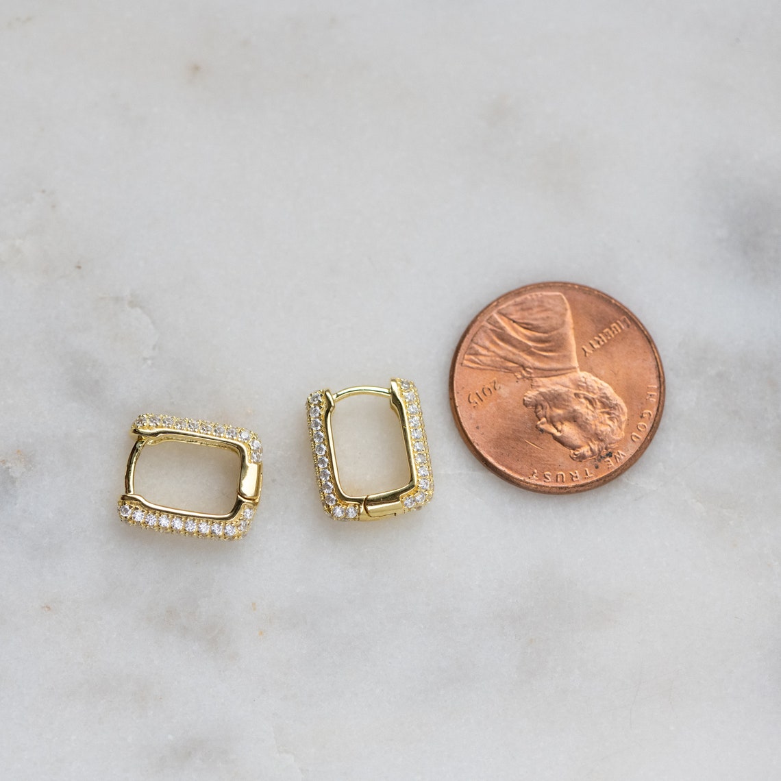 Rectangle Earrings Huggie Earrings Gold Hoop Earrings Small | Etsy