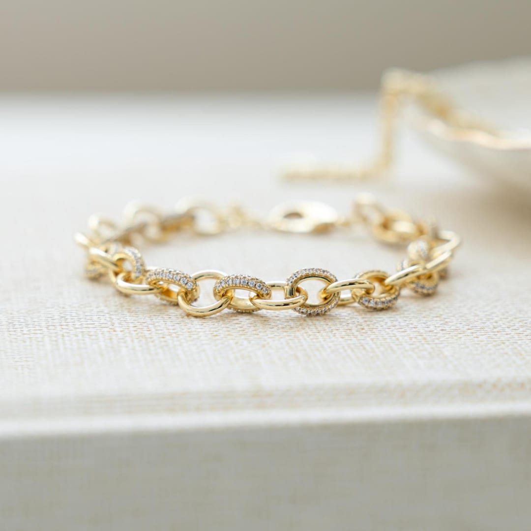 Pavé Chain Link Bracelet, Chain Link Bracelet, Link Bracelet, Chunky ...