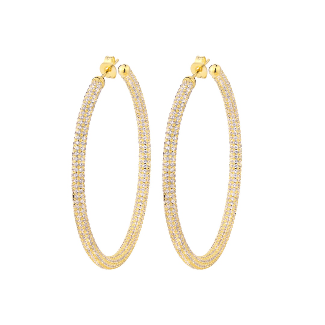 Large Diamond Hoop Earrings, Pave Hoop Earrings, Gold Diamond Hoops ...