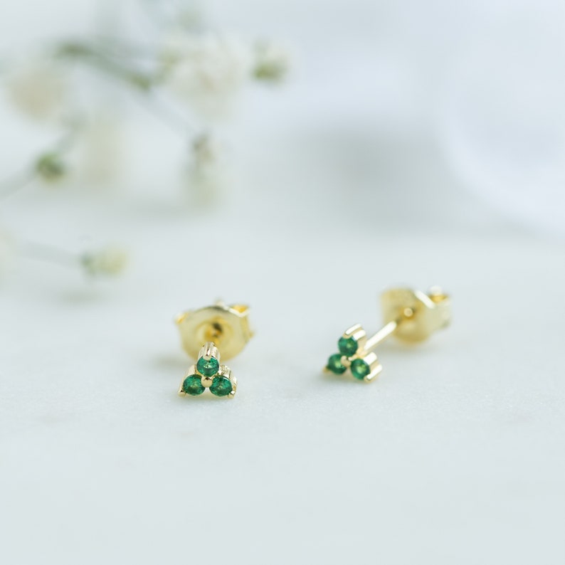 Tiny Emerald Stud Earrings Emerald Studs Stud Earrings | Etsy