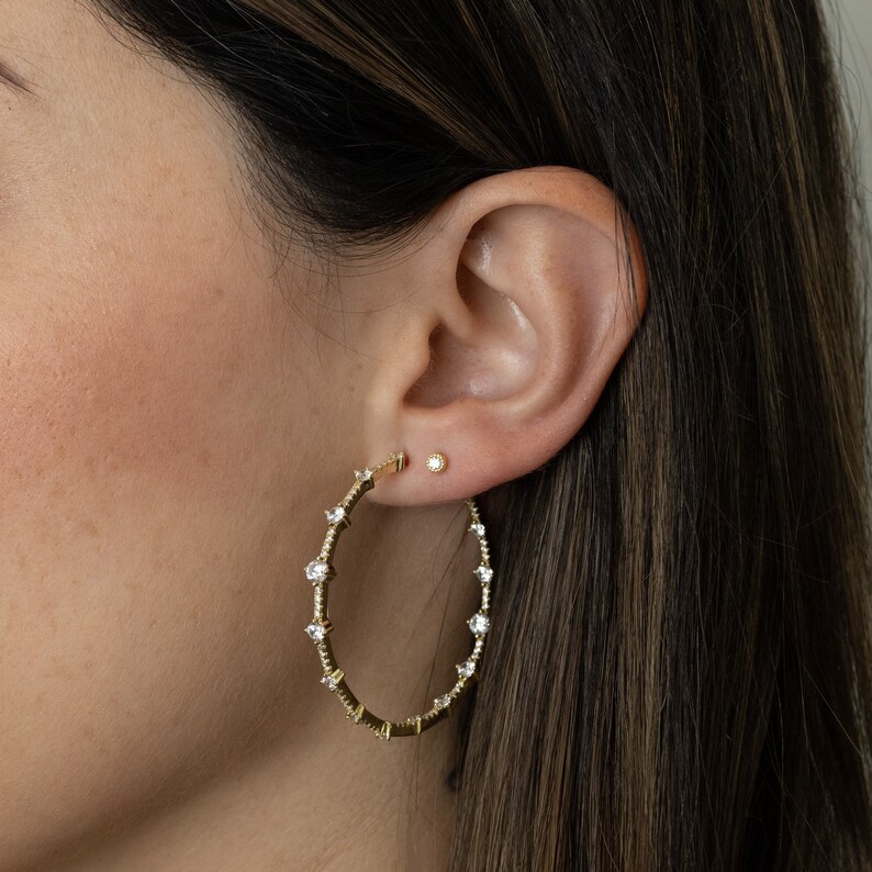 Large Diamond Hoop Earrings Pave Hoop Earrings Gold Diamond - Etsy