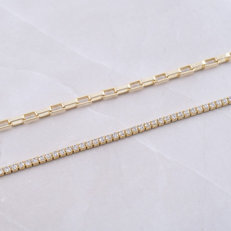 Two Bracelets Set, Tennis Bracelet and Paperclip Bracelet Set, Two ...