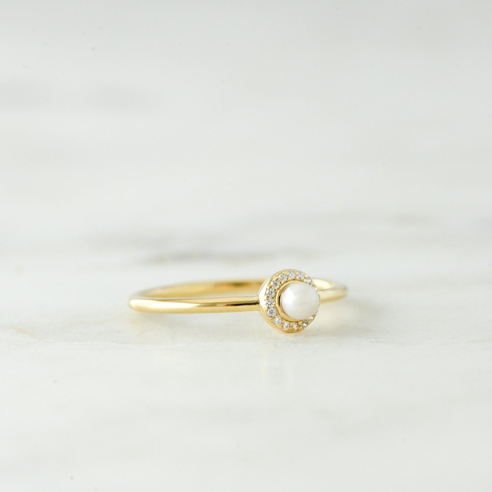 Pearl Ring Dainty Pearl Ring Gold Pearl Ring Stacking Ring | Etsy