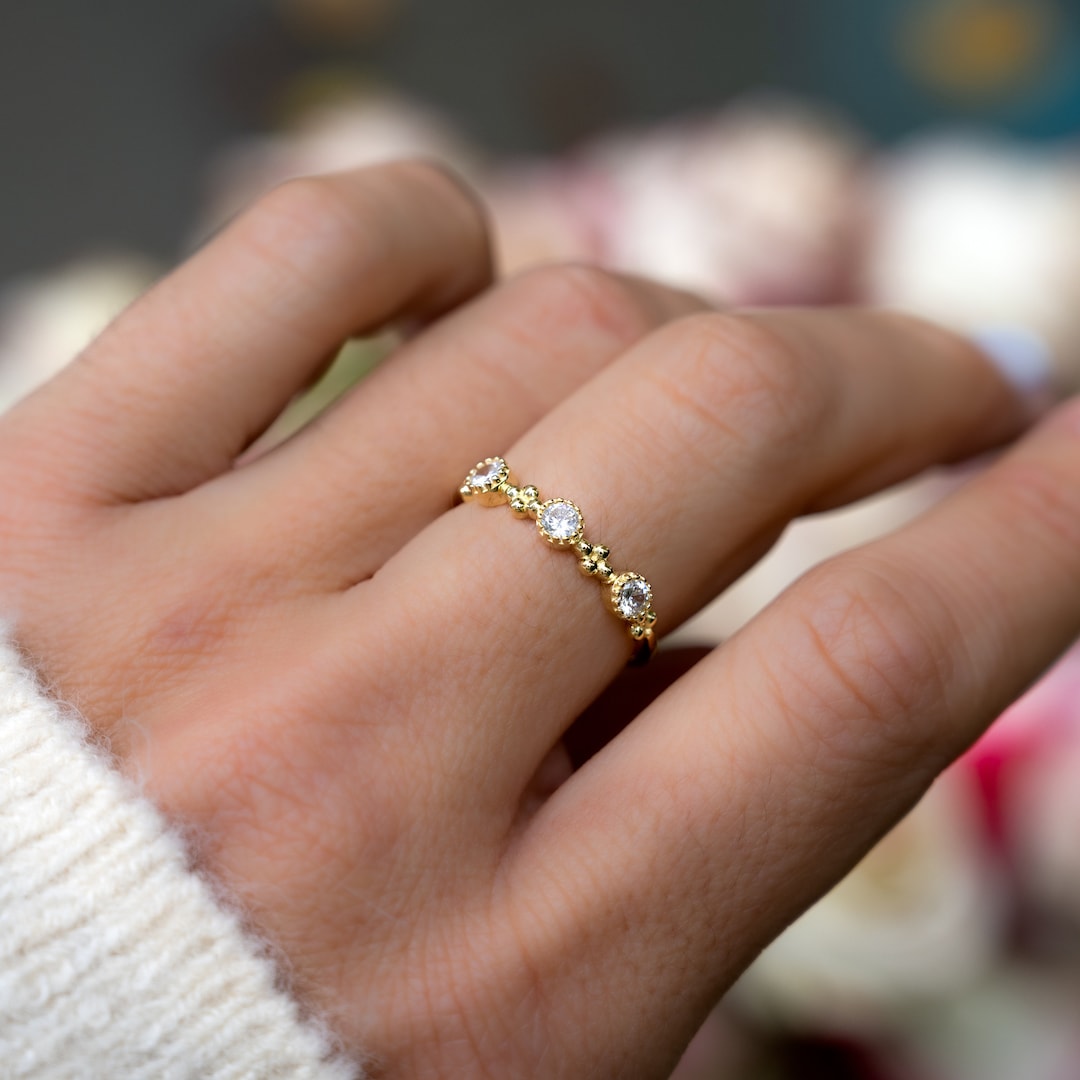 Dainty Ring, Gold Minimalist Ring, Stacking Ring, Simple Diamond Ring ...