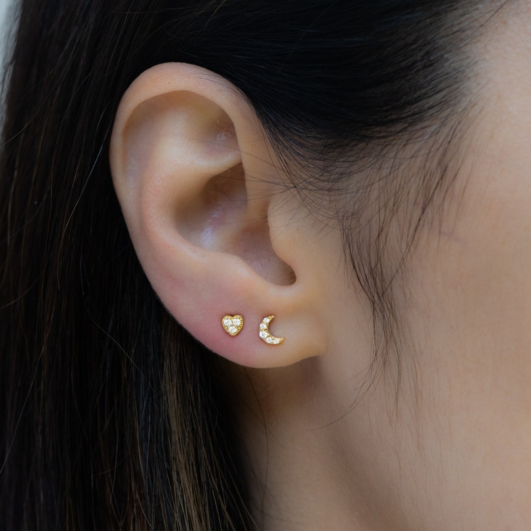 Moon Studs, Moon Earrings, Moon Stud Earrings, Crescent Moon Studs ...