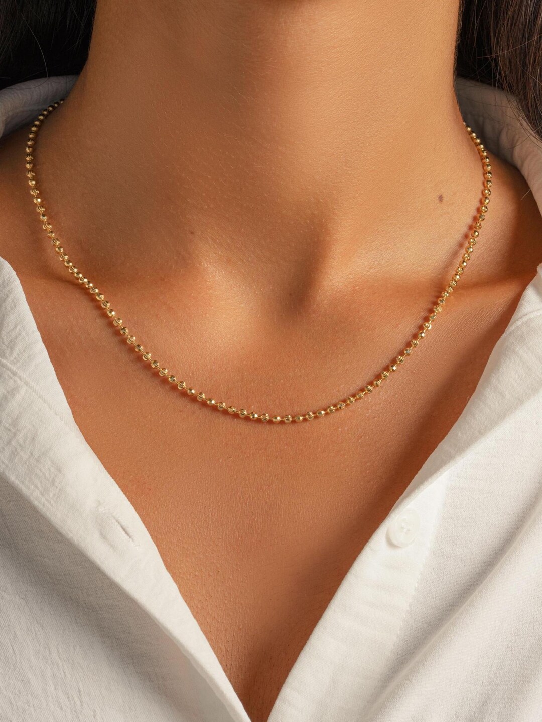Diamond Cut Ball Chain Necklace by Sami Jewels, Beaded Necklace, Chain ...