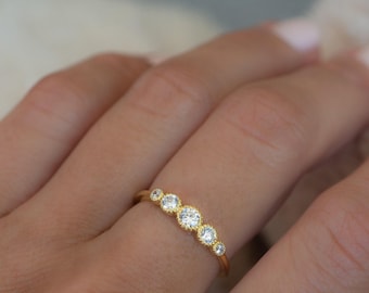 Dainty CZ Stacking Ring, Gold Minimalist Ring, CZ Ring, Simple Diamond ...