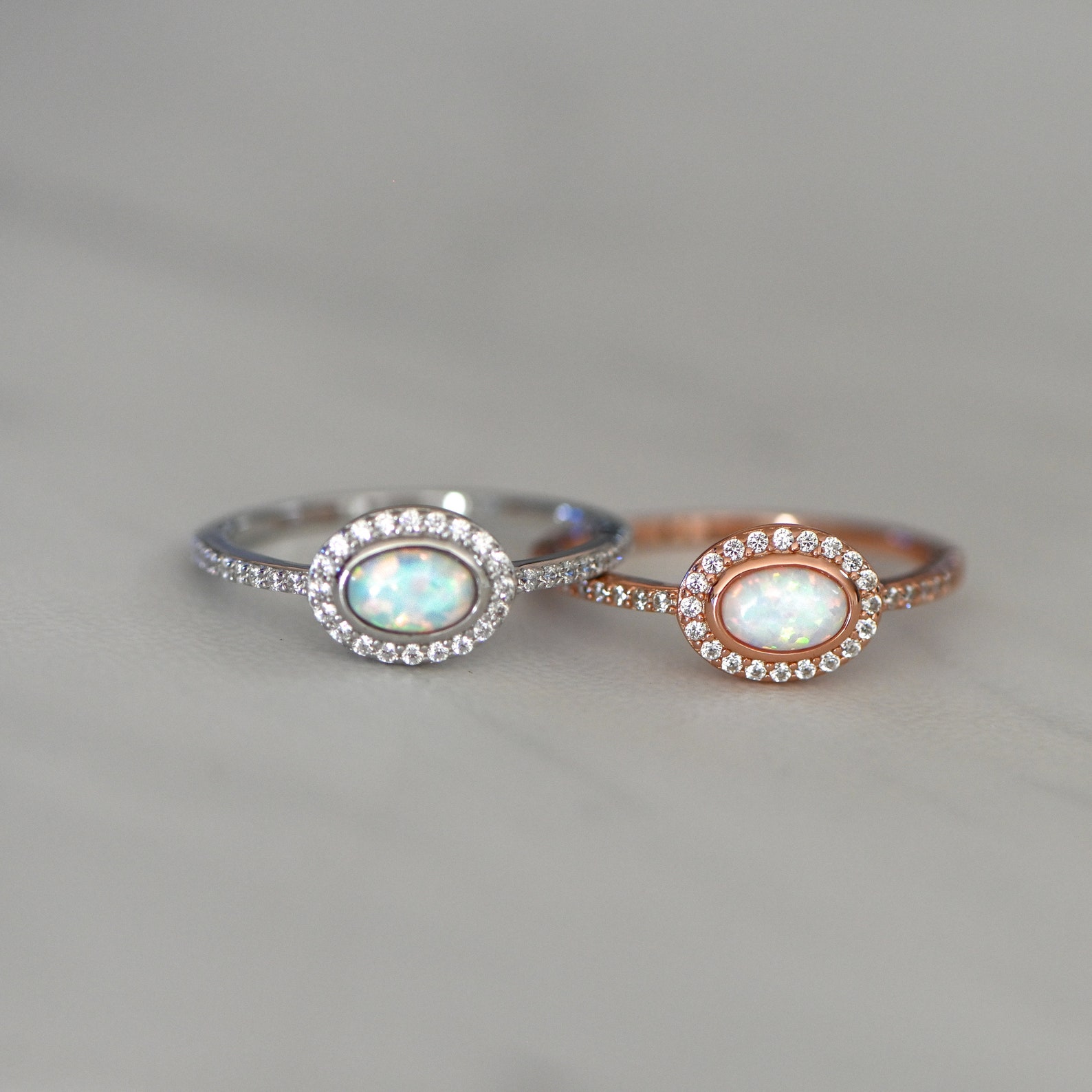 Dainty Opal Ring Opal Stacking Ring White Opal and CZ Ring | Etsy