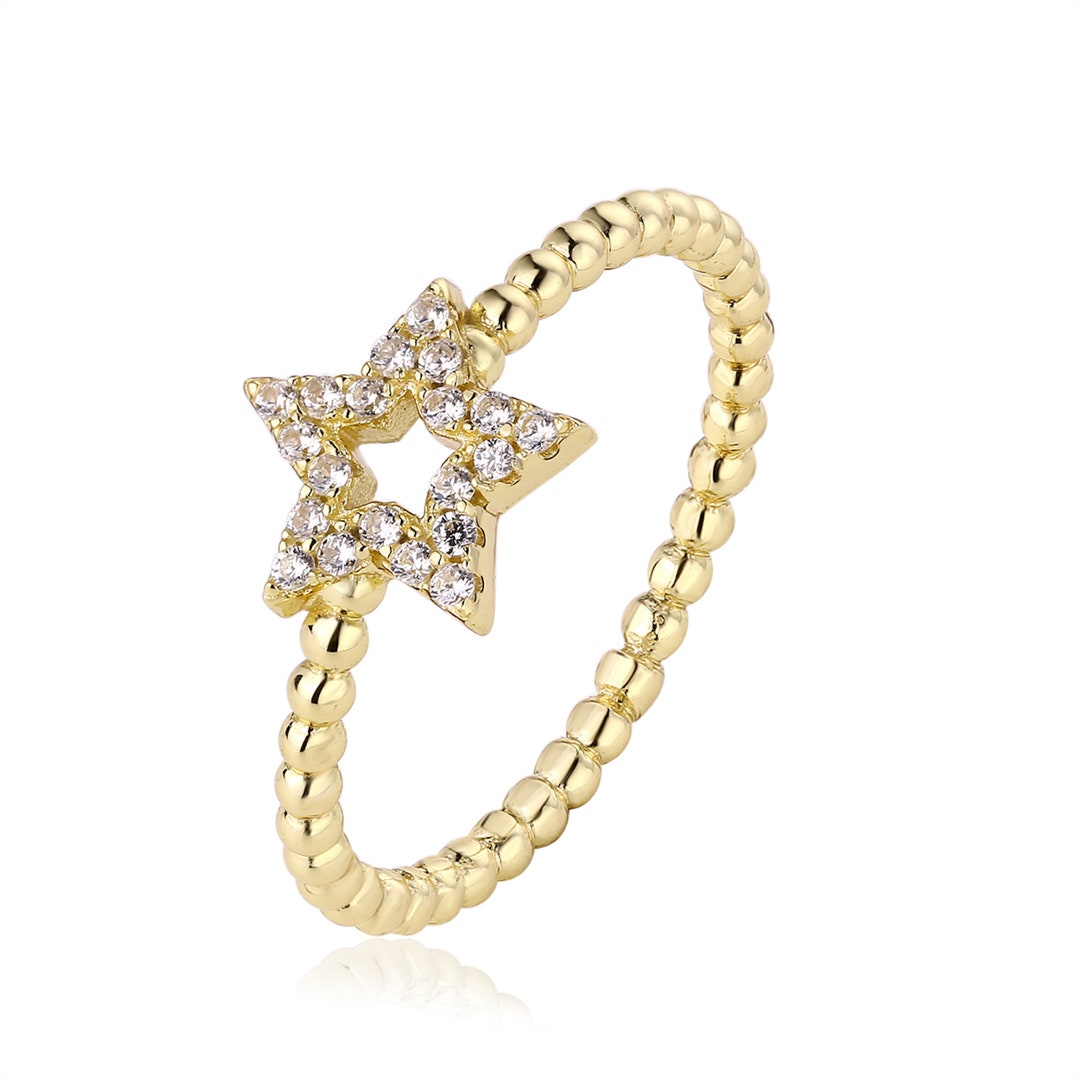 Star Ring, CZ Star Ring, Beaded Star Ring, Celestial Ring, Stacking ...