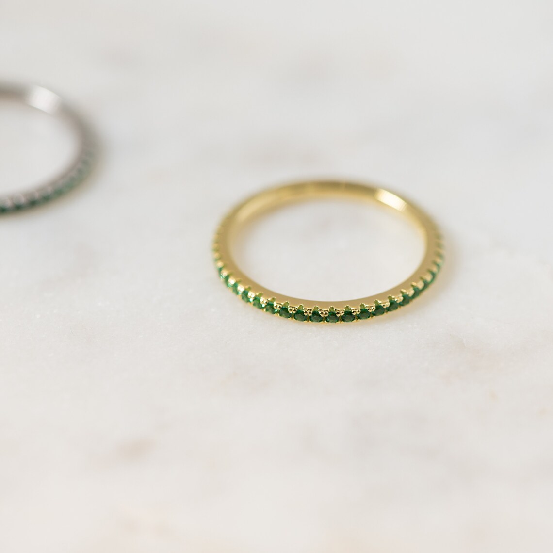 Dainty Emerald Stacking Eternity Ring Gold Minimalist Ring - Etsy