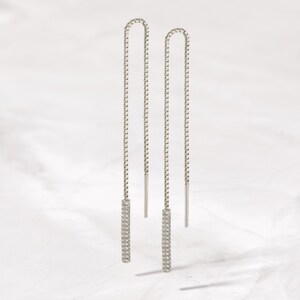 Threader Earrings, Minimalist Threader Earrings, Long Chain Bar Earrings, Dangle Earrings, Drop ...