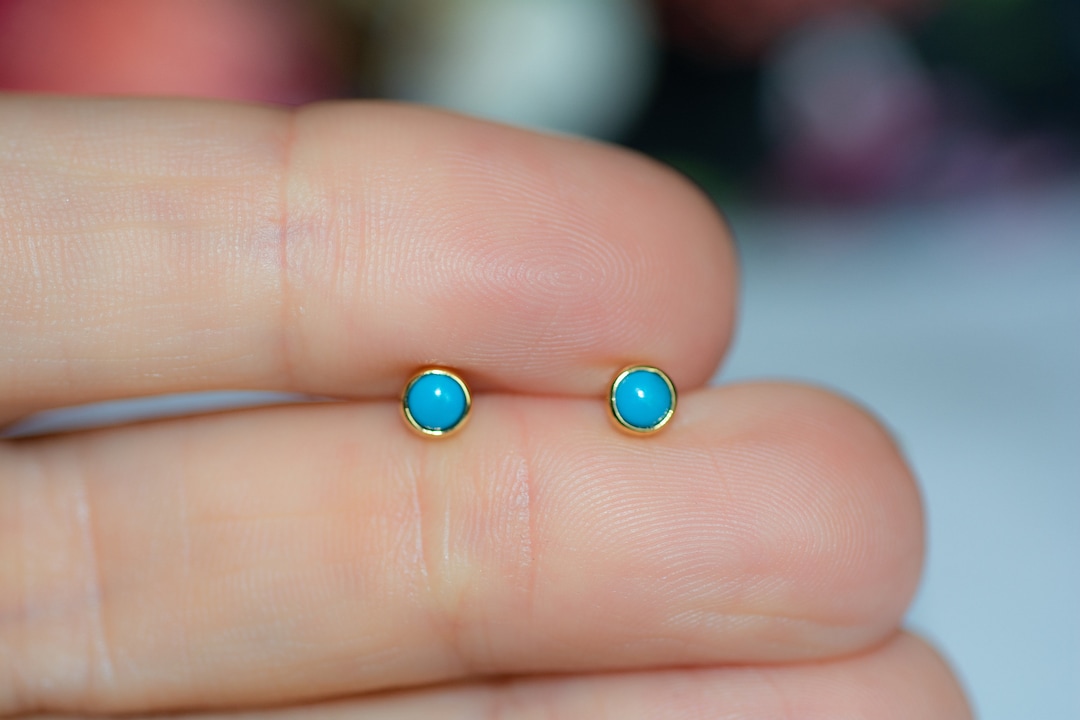 Turquoise Stud Earrings, Turquoise Earrings, Tiny Stud Earrings ...