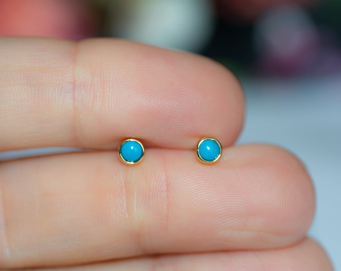 Turquoise Stud Earrings 4mm 14K Yellow Gold Filled Handcrafted - Etsy