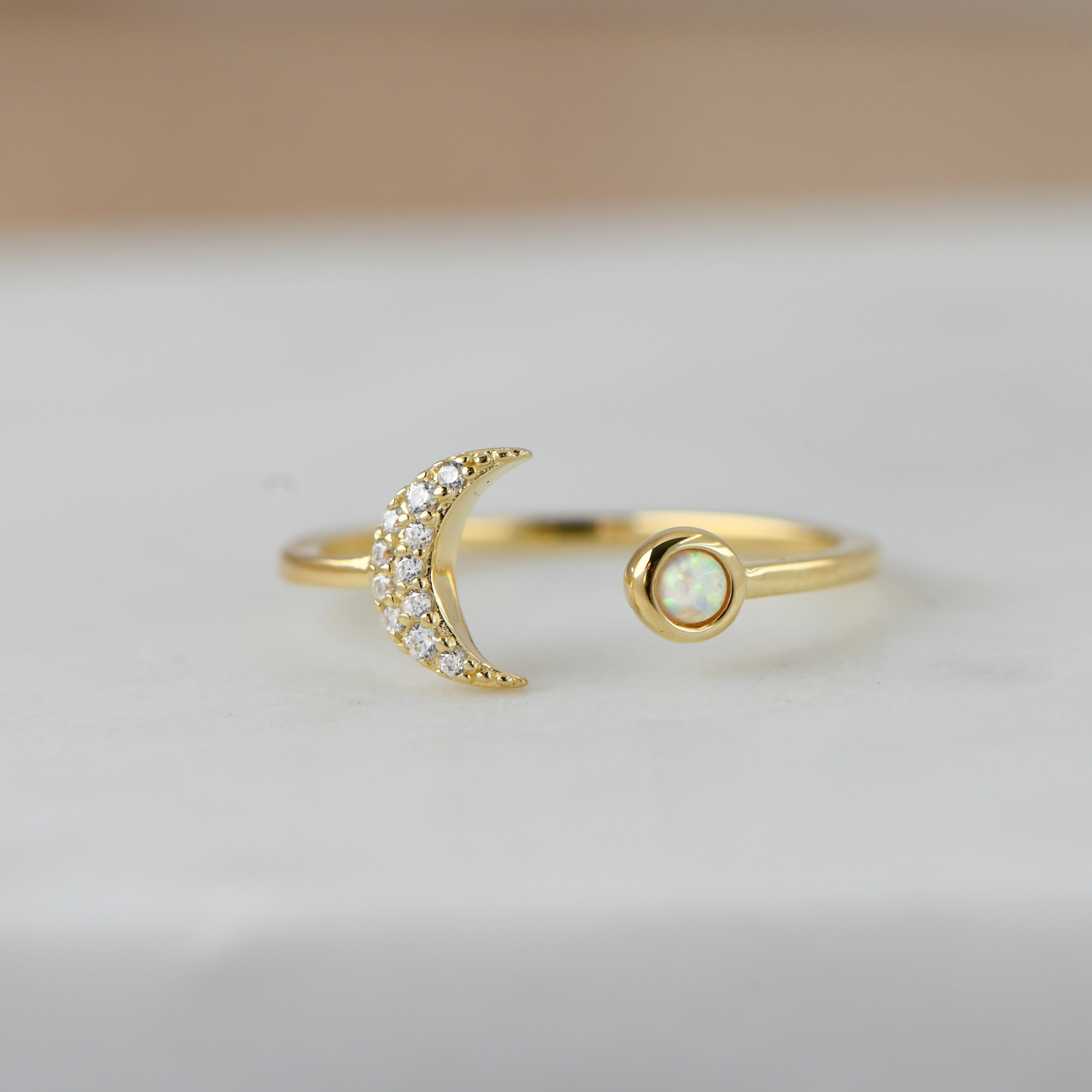 Moon Ring, Crescent Moon Ring, Dainty Ring, Adjustable Ring, Minimalist ...