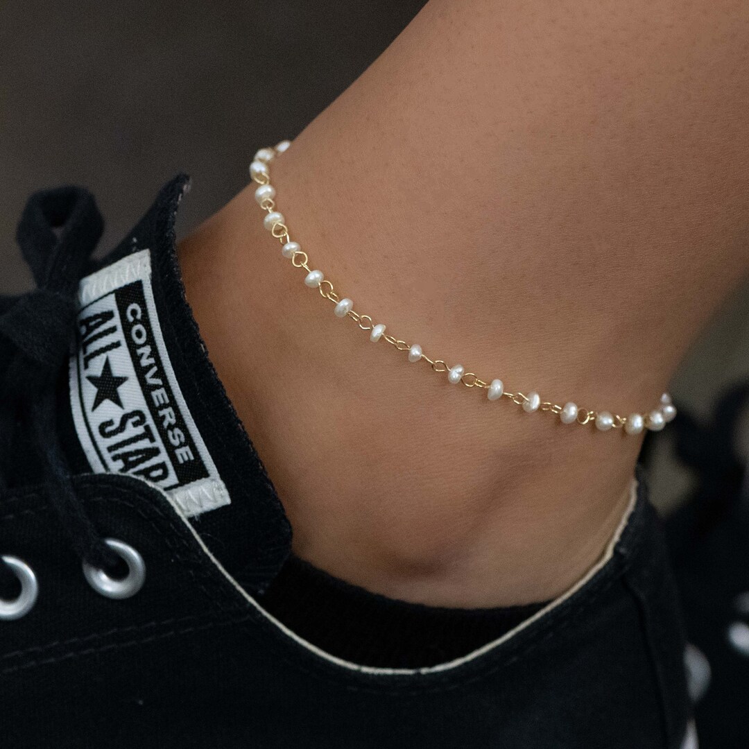 Gold Pearl Anklet Freshwater Pearl Ankle Bracelet Dainty Anklet Beach Anklet White Pearl Anklet ...