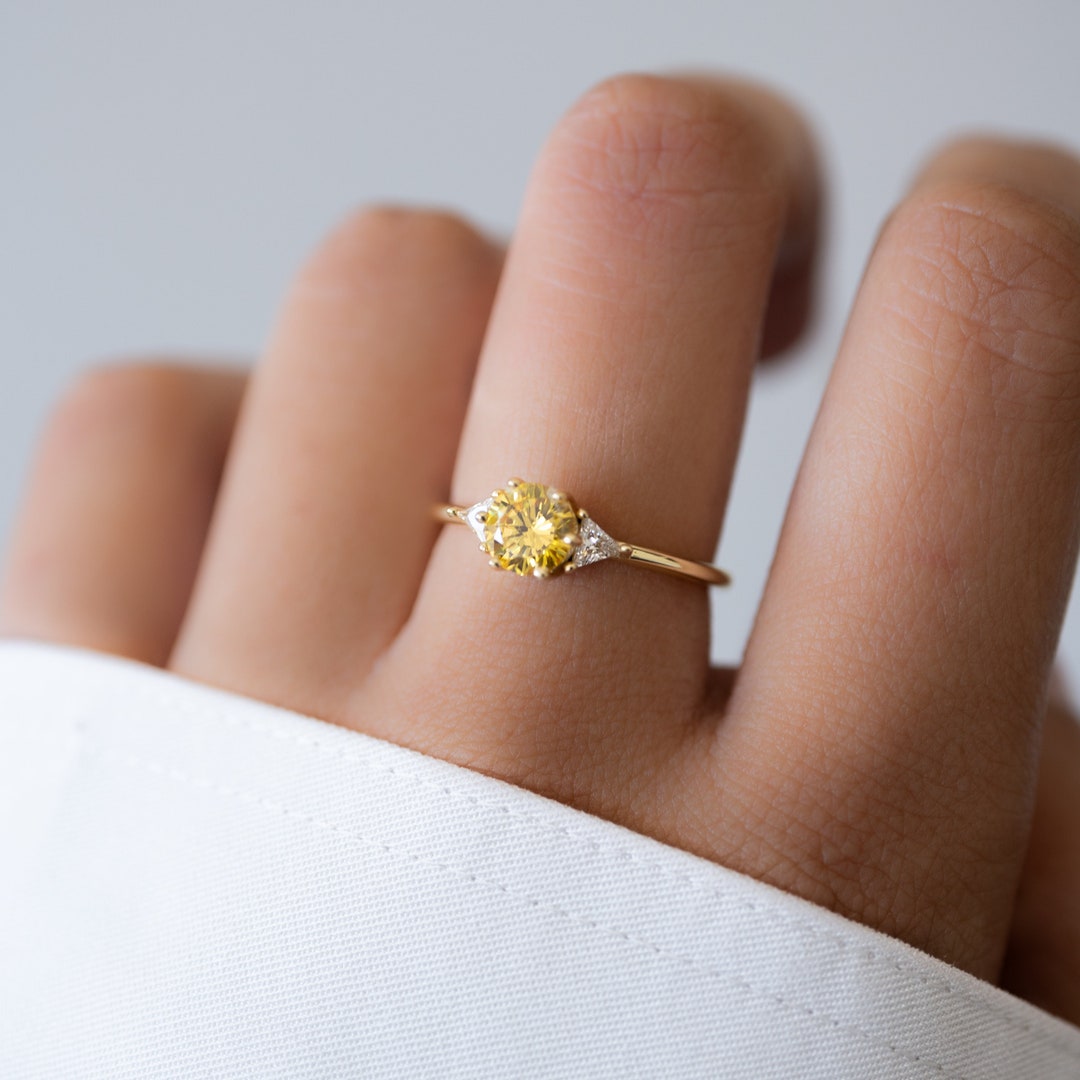 Canary Diamond Ring, Engagement Ring, Wedding Ring, Promise Ring, Three ...