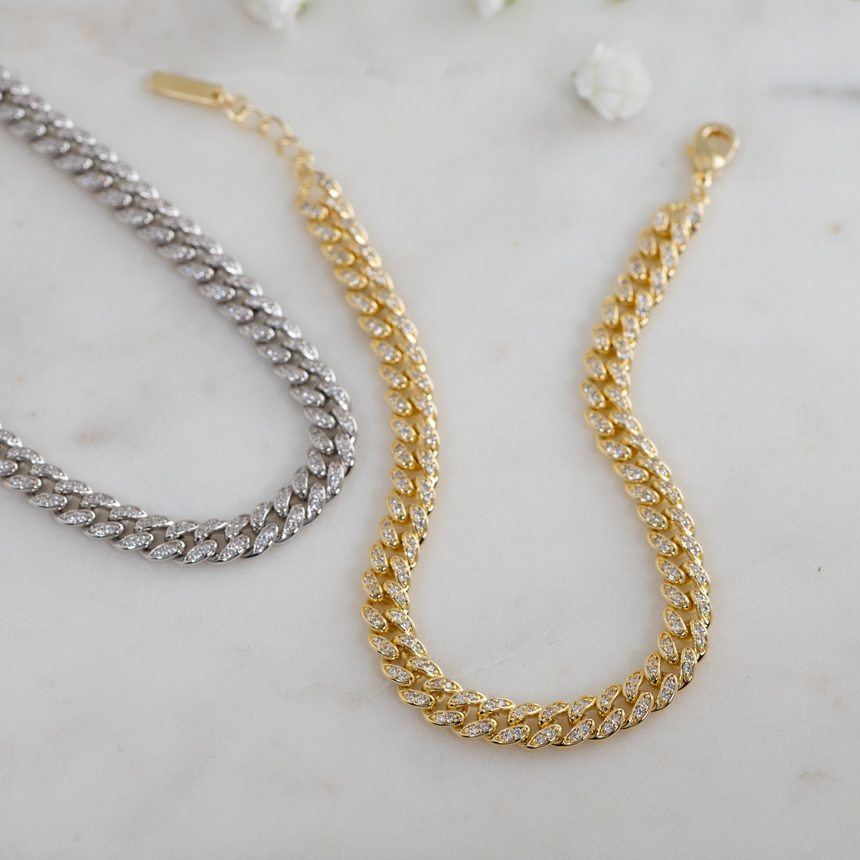 Cuban Link Bracelet, Chain Bracelet, Pave Cuban Link, Curb Chain ...