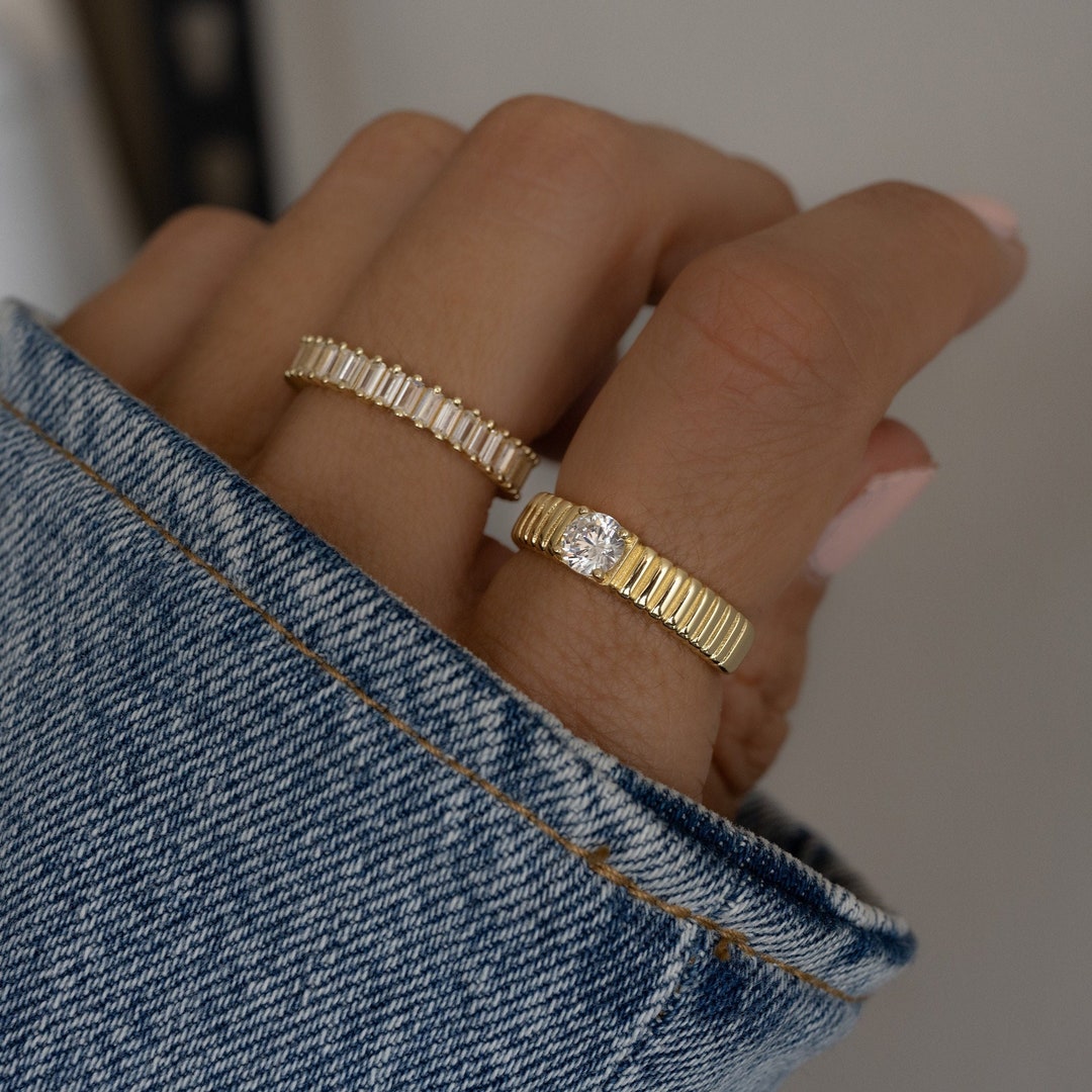 Minimalist Gold Ring, CZ Ring, Statement Ring, Chunky Ring, Gold Ring ...