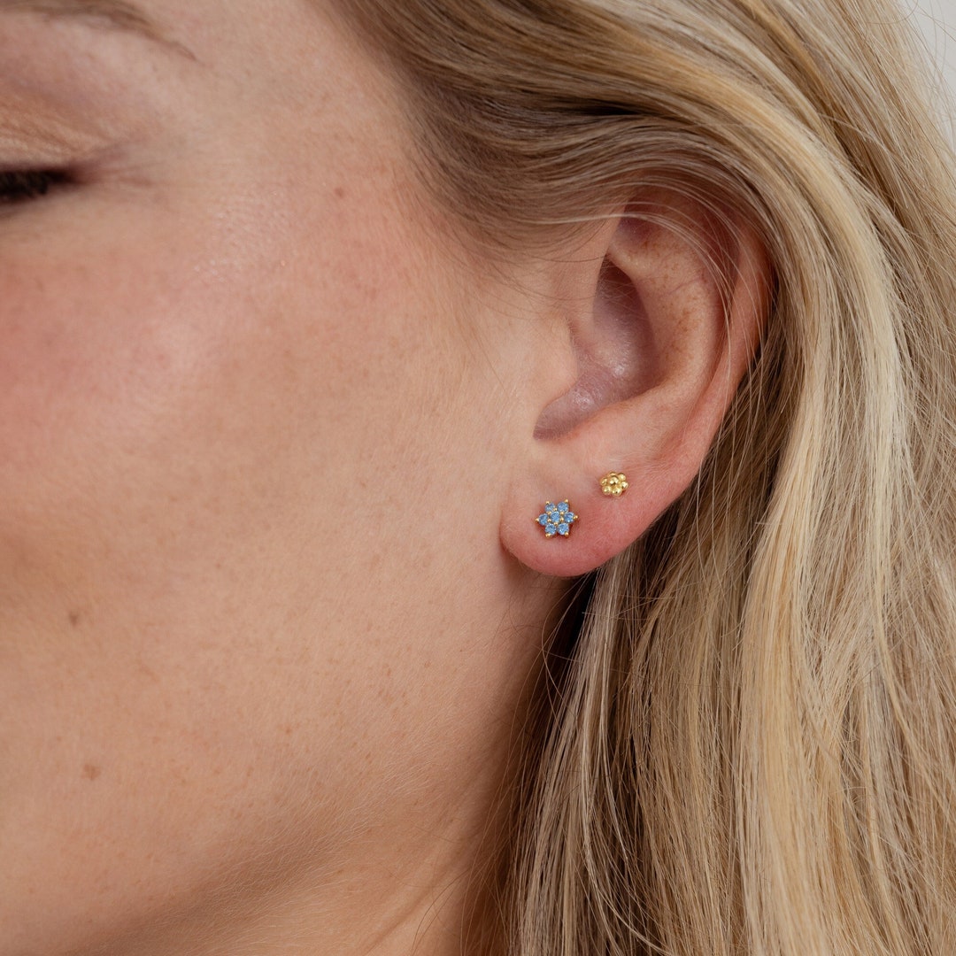 Aquamarine Flower Earrings, Aquamarine Earrings, Dainty Stud Earrings ...